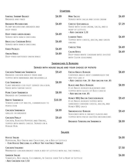 Menu at Caper's On Main restaurant, Dwight