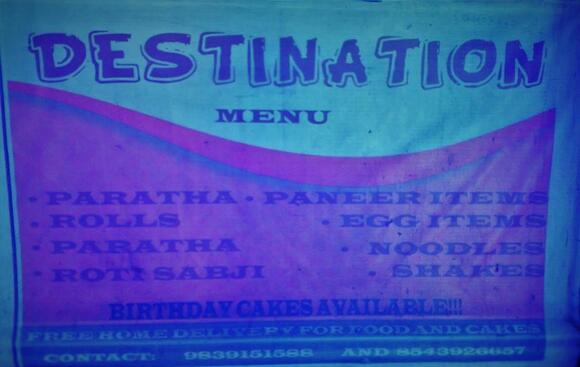 Menu at The Destination, India