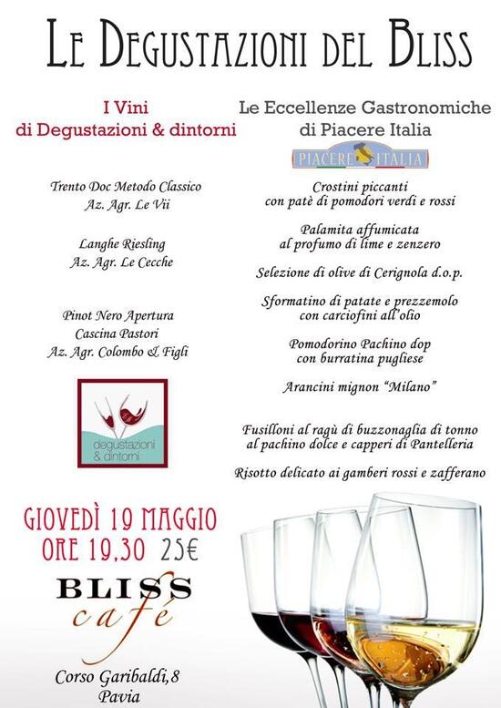 Menu at Bliss cafè restaurant, Pavia