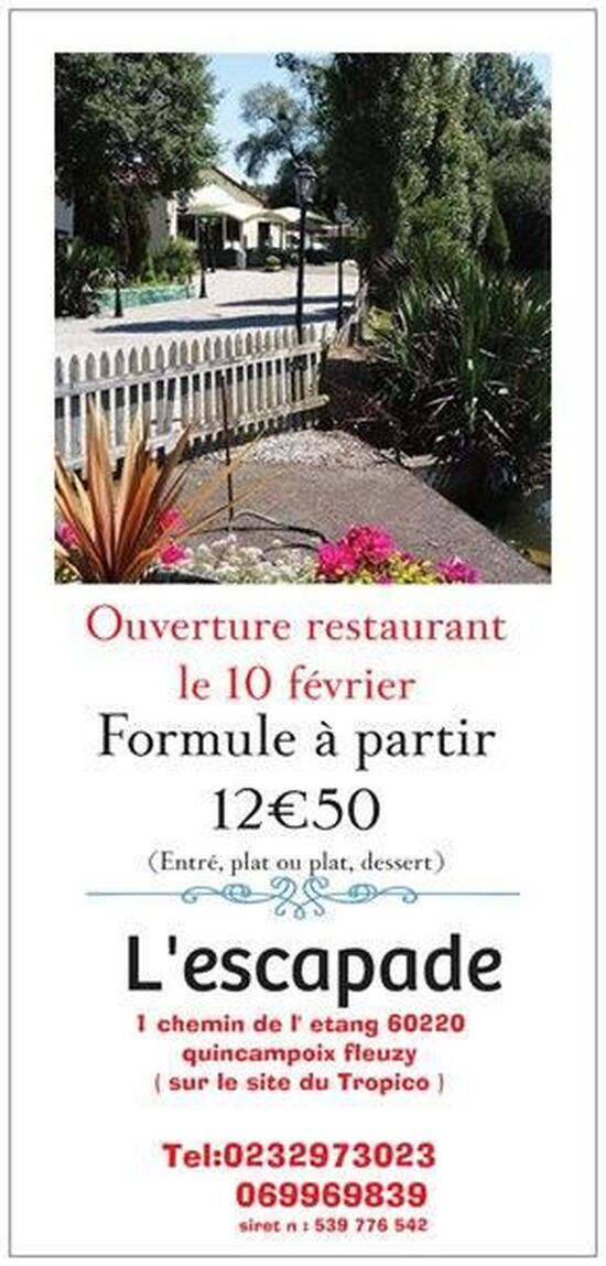 Menu at L' escapade restaurant, Quincampoix-Fleuzy