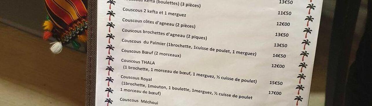 Menu au Le Palmier restaurant, Dieppe