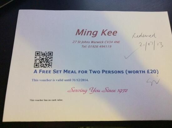 Menu at Ming Kee Chinese Take Away fast food, Warwick