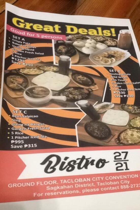Menu at Bistro 27/21 restaurant, Tacloban City