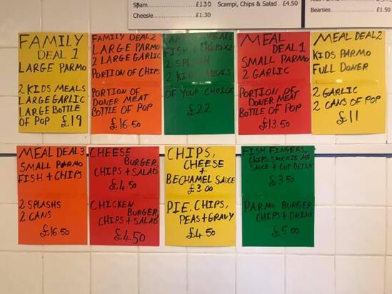 Flippers Fish & Chip Shop, Saltburn-by-the-Sea - Carta del restaurante ...