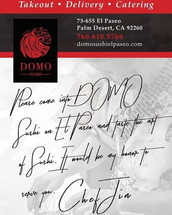 Menu at DOMO Sushi restaurant, Palm Desert