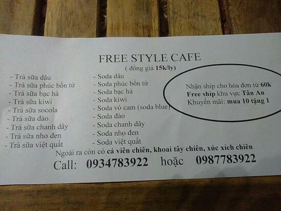 Menu at Coffee Free Style cafe, Hoi An