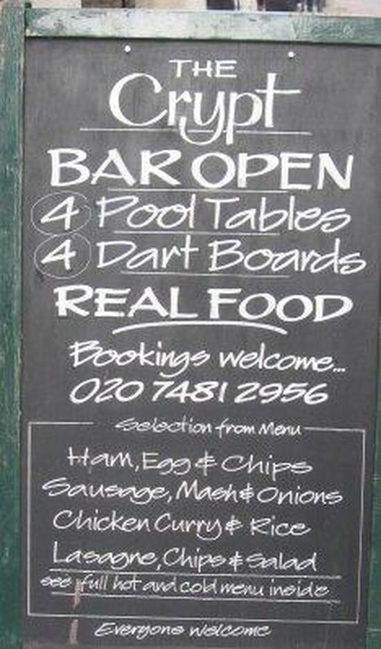 Menu at The Crypt pub & bar, London, 30 Prescot Street