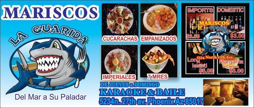 Menu at Mariscos La Guarida restaurant, Phoenix