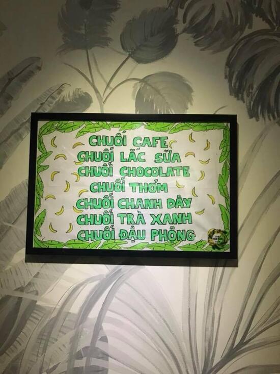 Menu at Trai Chan Chuoi cafe, Ho Chi Minh City