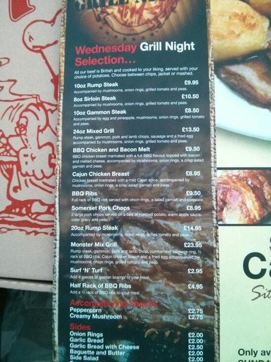 Menu at Seagull Inn pub & bar, Brean