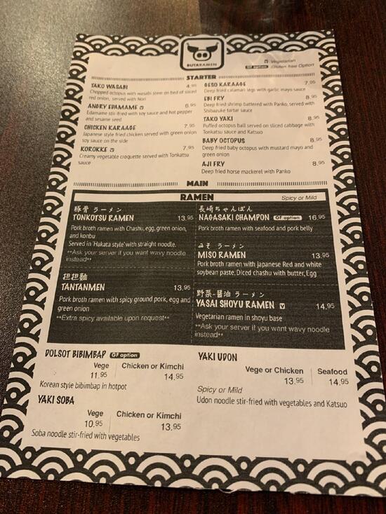 Menu at Buta Ramen restaurant, Dartmouth