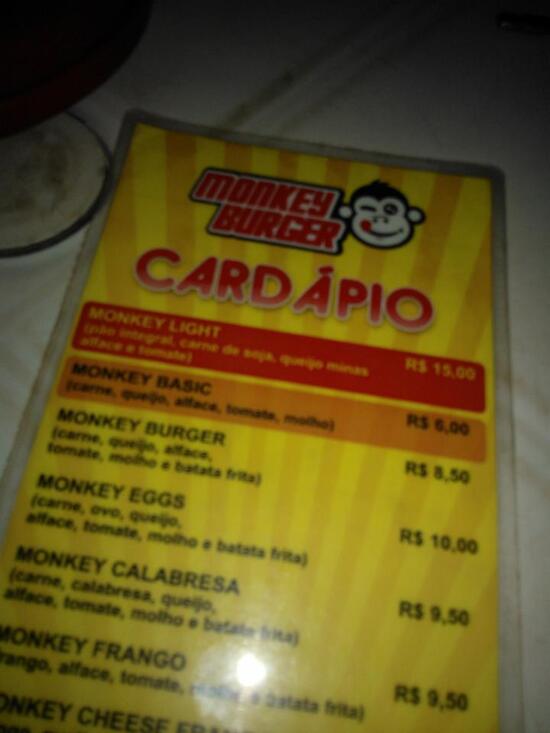 Menu at Monkey Burger restaurant, Macapá, Av. dos Timbiras