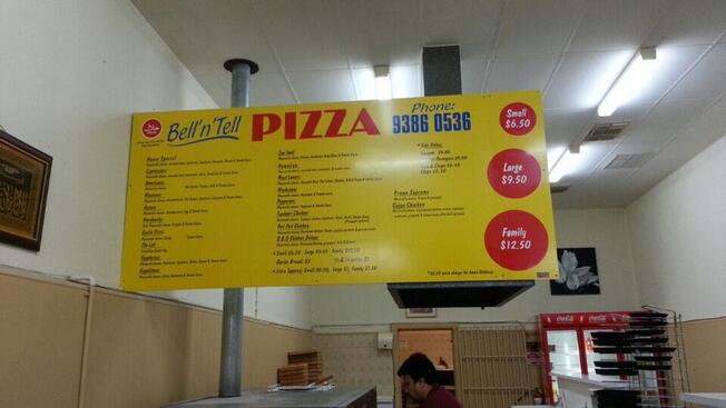 Menu at Bell N' Tell Pizza pizzeria, Coburg