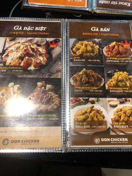 Menu at Don Chicken restaurant, Ho Chi Minh City, 25 Đ. Hồ Tùng Mậu