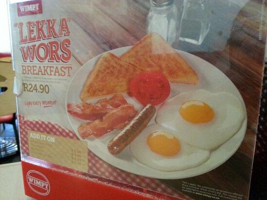 Menu at Wimpy restaurant, Ermelo, 76 Kerk St