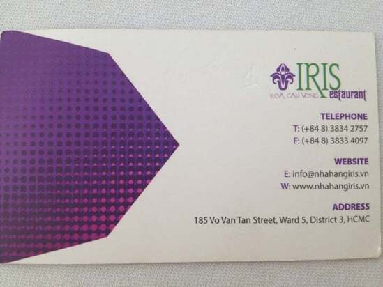 Menu at Iris Restaurant, Ho Chi Minh City