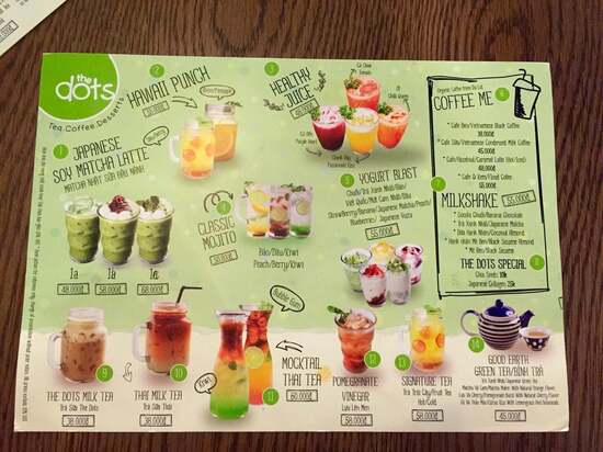 Menu at the dots restaurant, Ho Chi Minh City