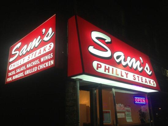 Menu at Sam's Philly Steaks restaurant, Toronto
