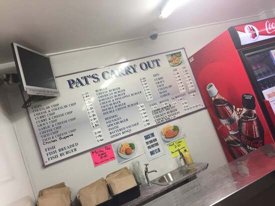 Menu at PAT'S Traditional Takeaway - Burgers, Chicken, Fish and Chips ...