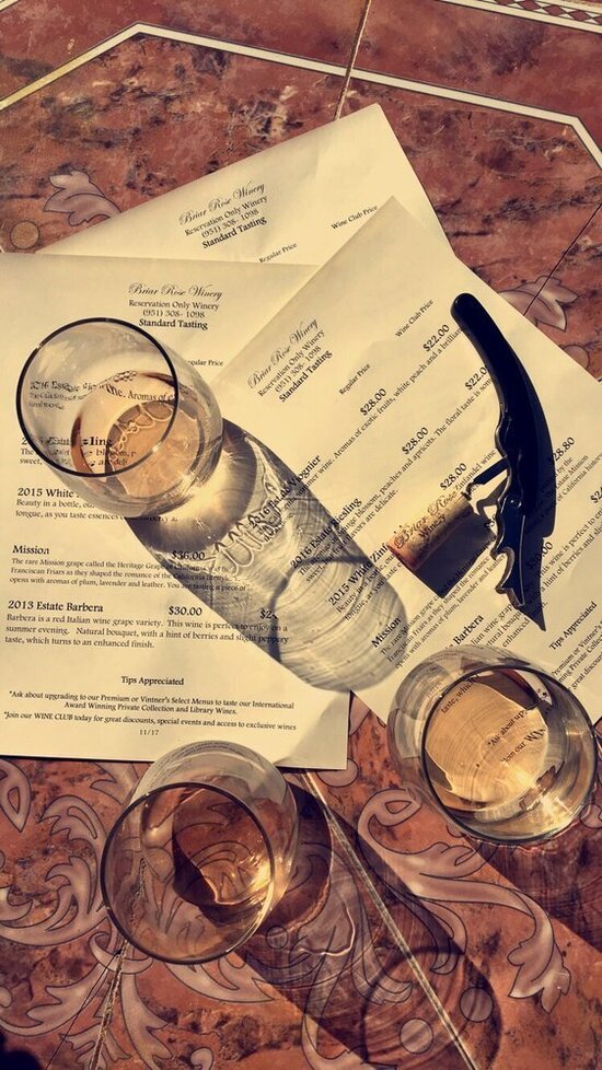 Menu at The Parlor at Briar Rose Winery restaurant, Temecula