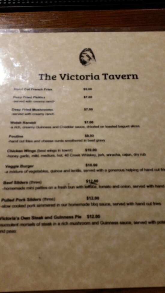 Menu at Victoria Tavern pub & bar, London