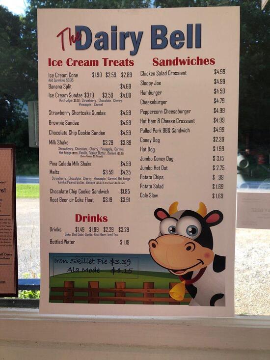 Menu at Dairy bell Ice Cream restaurant, Mitchell
