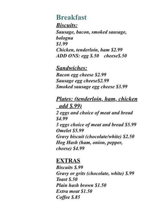 Menu at Rowdy Hogs Smoke House and Grill BBQ, Hackleburg