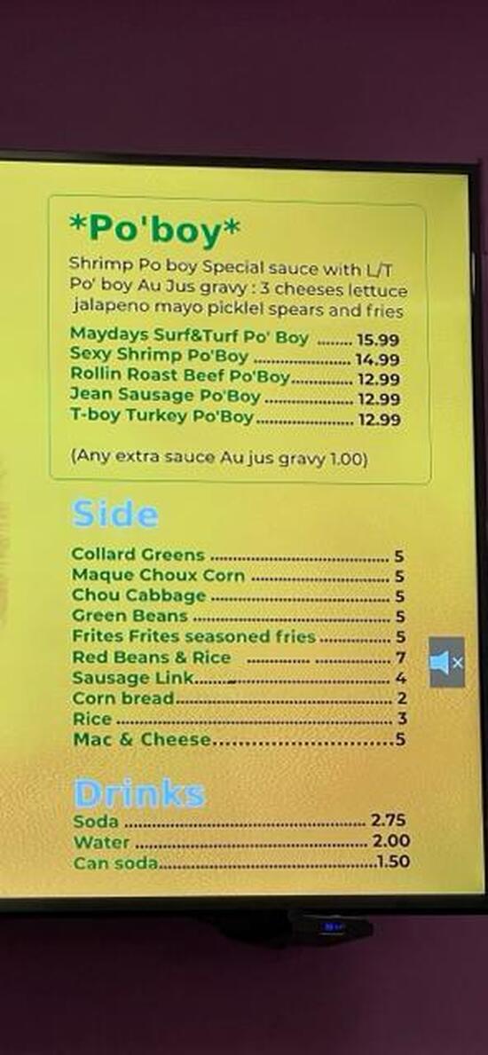 Menu at Papa Roy’s Louisiana Kitchen restaurant, Smyrna