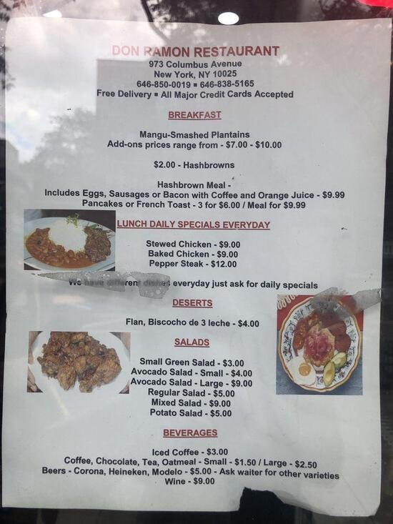 Menu at Don Ramon restaurant, New York City