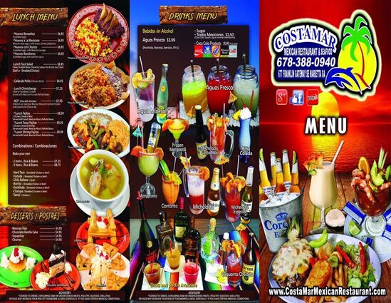 Menu at Costa Mar Seafood & Grill pub & bar, Marietta