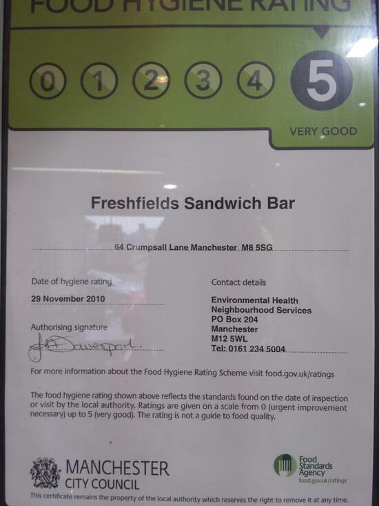 Menu at Freshfields Deli cafe, Manchester