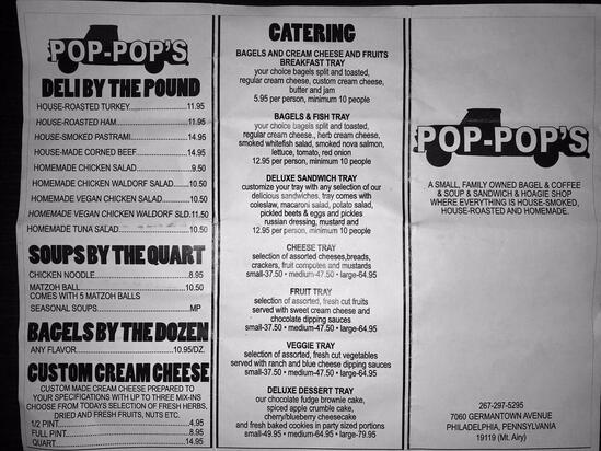 Menu at Pop Pop's, Philadelphia