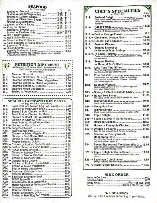 Menu at Lucky Seven restaurant, Red Lion