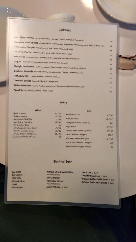 Menu at Capri restaurant, Omaha