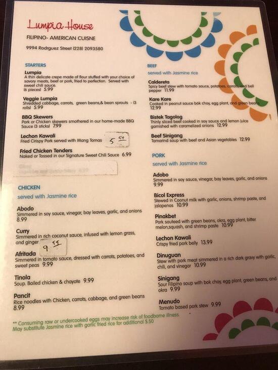 Menu at Lumpia House restaurant, D'Iberville