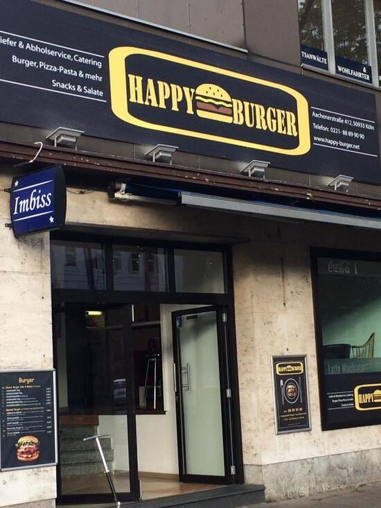 Menu at Happy Burger pizzeria, Cologne, Aachnerstraße 412