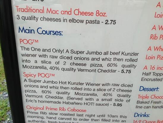 Menu at POGS cafe, Cochranville