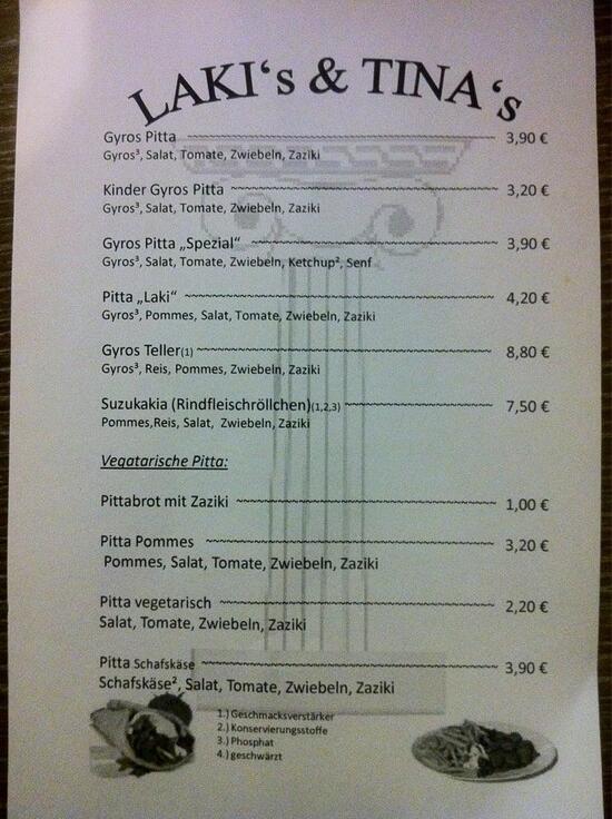 Menu at Laki's und Tina's Bistro Gyros restaurant, Böblingen