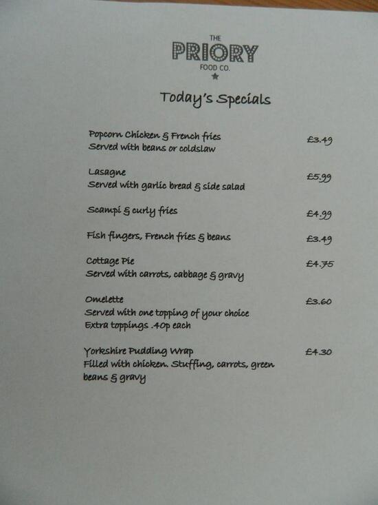 Menu at The Priory Food Co. cafe, Hessle