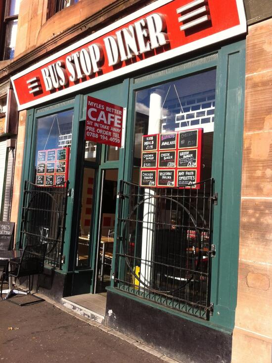 Menu at Bus Stop Diner cafe, Glasgow